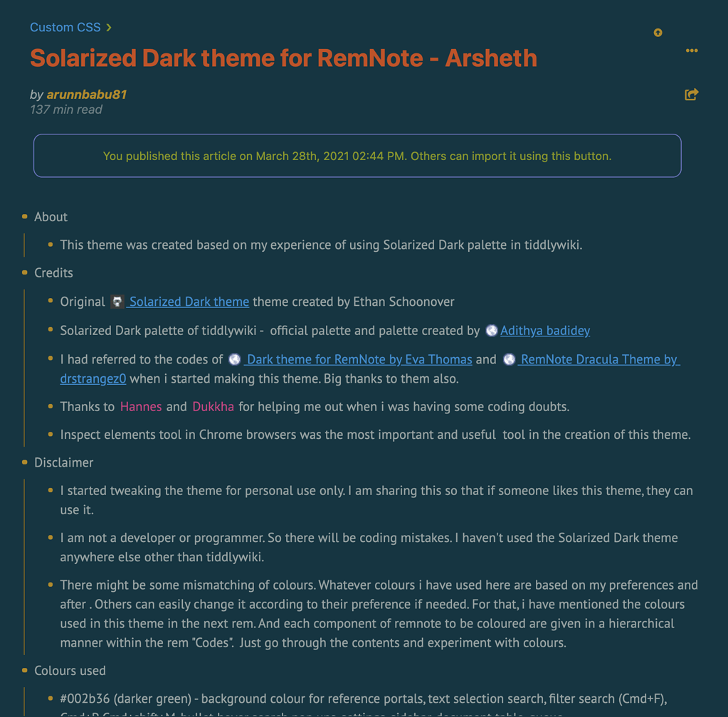 Dark theme for RemNote inspired by Solarized Dark theme - Updated - CSS - RemNote