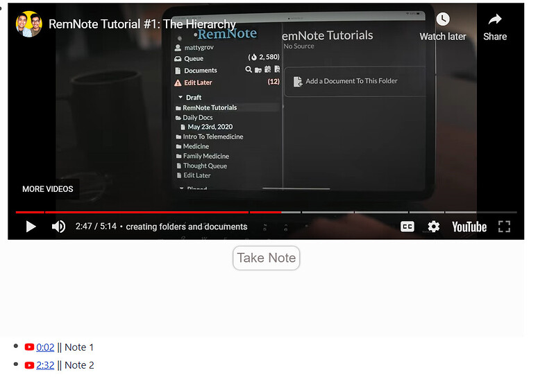 Advanced video embedding with the ability to attach notes to video time ...